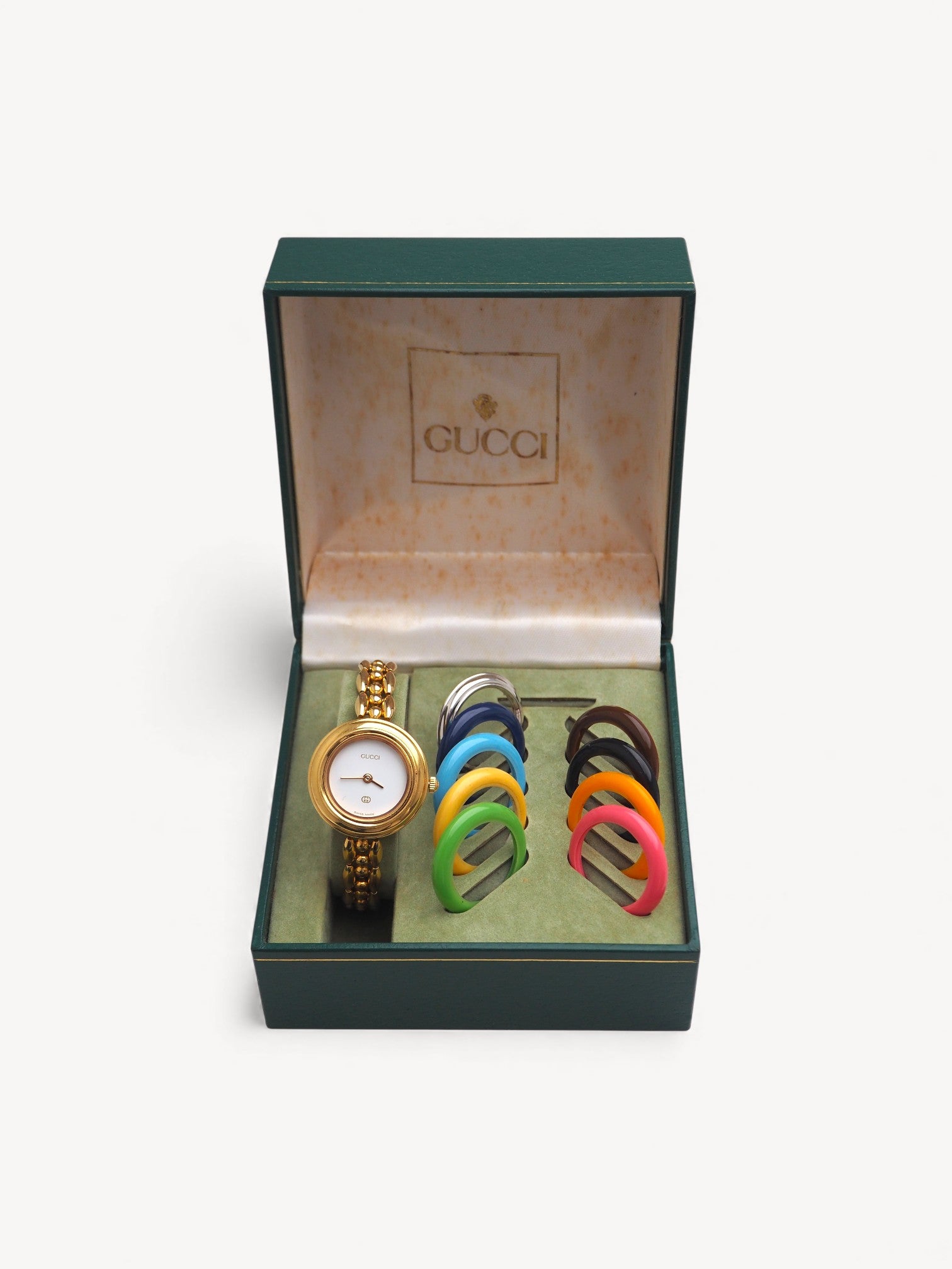 1990s Gucci Interchangeable Bezel Watch with Rice Link Bracelet ...