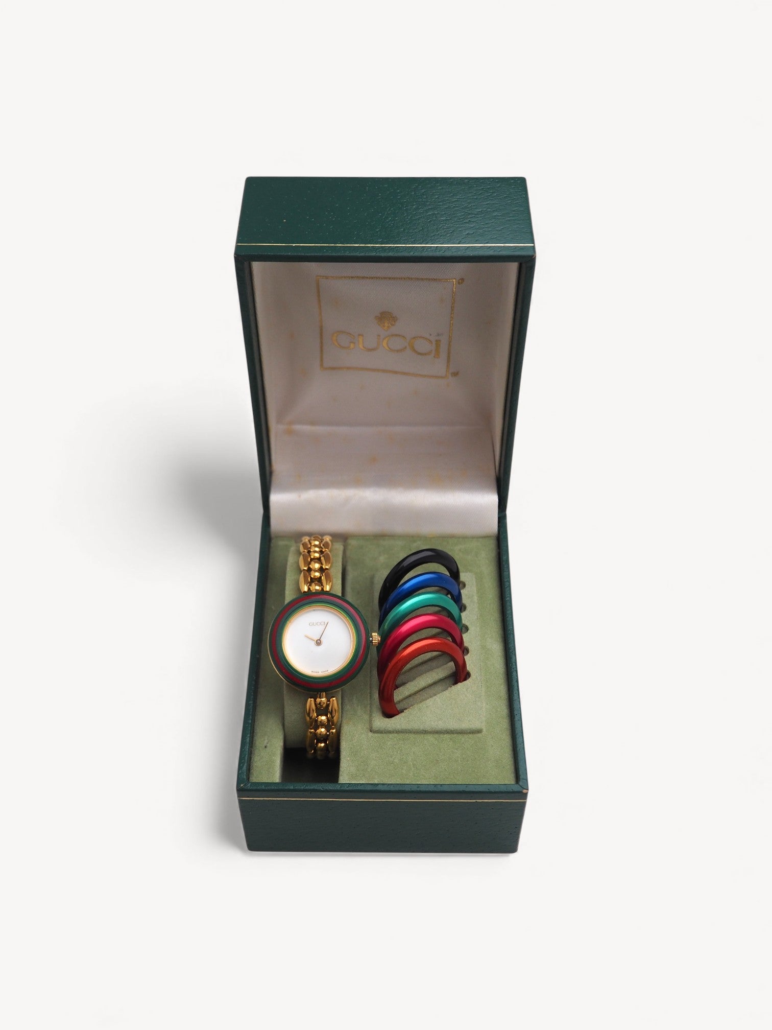 1990s Gucci Interchangeable Bezel Watch with Rice Link Bracelet ...